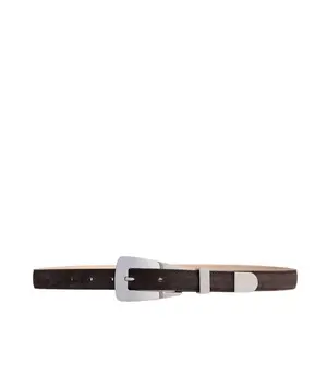 Khaite Small Lucca Suede Belt With Palladium-plated Brass Hardware - Dark Brown