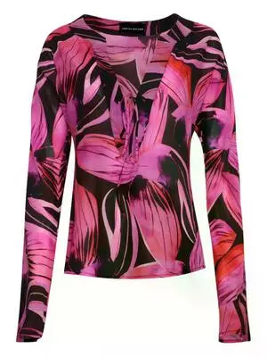 LOUISA BALLOU Floral-print Long-sleeve Blouse - Pink