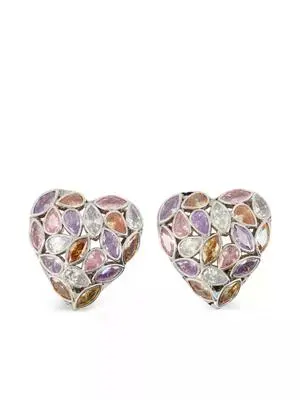 SELF-PORTRAIT Heart-shaped Crystal Earrings - Silver