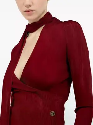 Roberto Cavalli Wrap-over Ribbed-knit Top