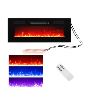 SUGIFT 36 Inches Electric Fireplace Heater Recessed With Led Strip Lights And Remote Control - Black
