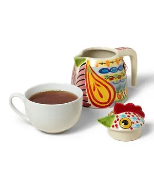 UNCOMMON GOODS Majolica Rooster Tea Kettle Gorky Pottery
