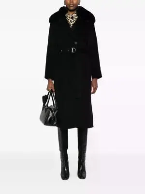Maje Belted Coat With Faux Fur Collar
