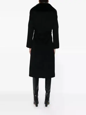 Maje Belted Coat With Faux Fur Collar