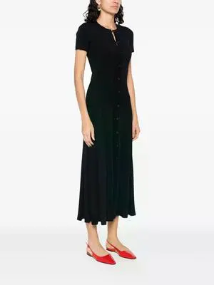 Sandro Knit Maxi Dress With Button Placket - Blue