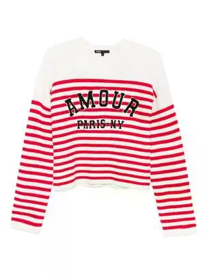Maje Striped Embroidered Sweater