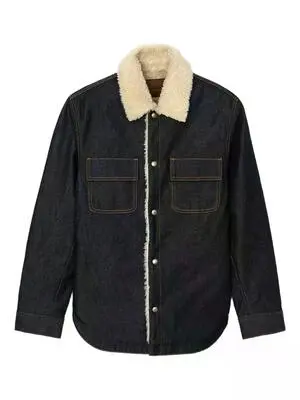 Sandro Shearling Collar Chest Pocket Jacket - Blue