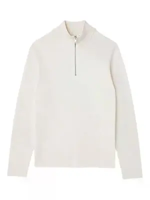 Sandro High-neck Zip-front Sweater - White