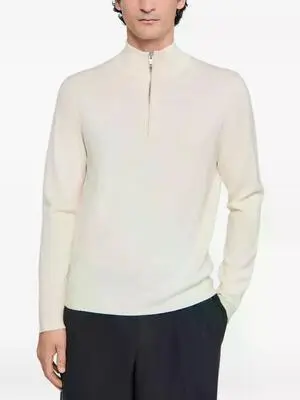 Sandro High-neck Zip-front Sweater - White