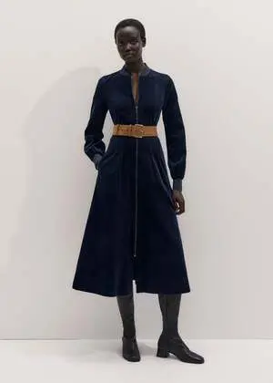 ME+EM Cotton Cord Pleated Midi Dress - Navy