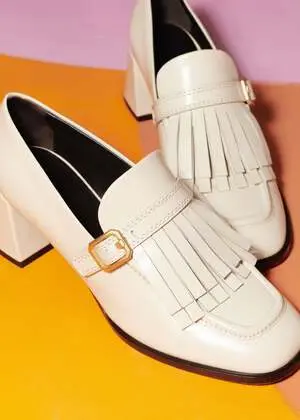 ME+EM Fringe Block Heel Loafer - Cream