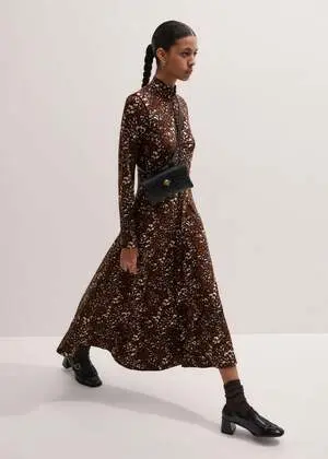 ME+EM Twisting Feather Print High Neck Maxi Dress