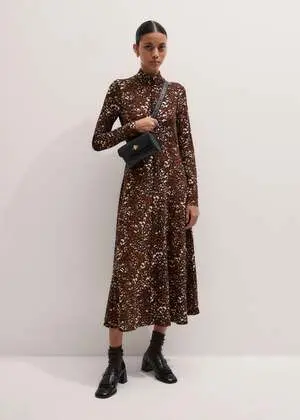 ME+EM Twisting Feather Print High Neck Maxi Dress