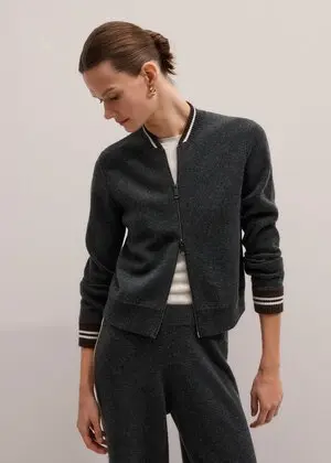ME+EM Knit Bomber Jacket - Charcoal Mélange/chocolate