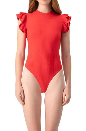 IVONNE Ruffle Sleeve Bodysuit - Red