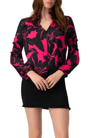 IVONNE Long Sleeve Smocked Blouse With High Neck