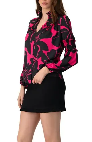 IVONNE Long Sleeve Smocked Blouse With High Neck