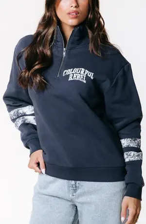 COLOURFUL REBEL Varsity Logo Relaxed Zip Sweat - Navy