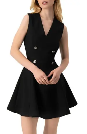 IVONNE Sleeveless Six-button Mini Dress