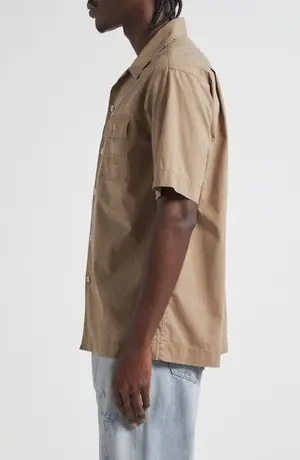 MAISON MARGIELA Embroidered Numeric Logo Short Sleeve Button-up Shirt - Dune