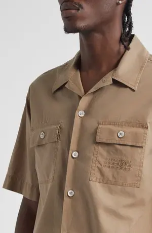 MAISON MARGIELA Embroidered Numeric Logo Short Sleeve Button-up Shirt - Dune