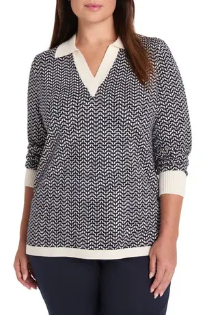 NIC+ZOE Two-tone Jacquard Cotton Blend Sweater