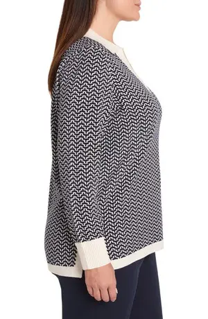 NIC+ZOE Two-tone Jacquard Cotton Blend Sweater