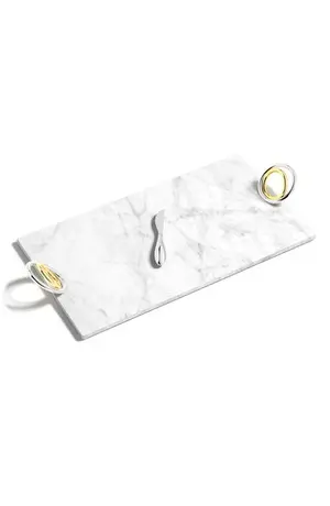 ANNA NEW YORK Ring Cheese Board & Knife Set - White/grey/silver/gold