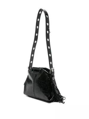 Maje Cracked-leather Fringe Tote Bag - Black