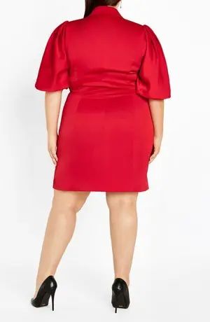 City Chic Satin Blazer Dress With Short Sleeves - Red