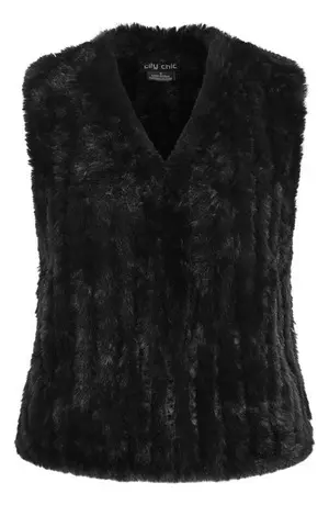 City Chic Eve Faux Fur Vest - Black