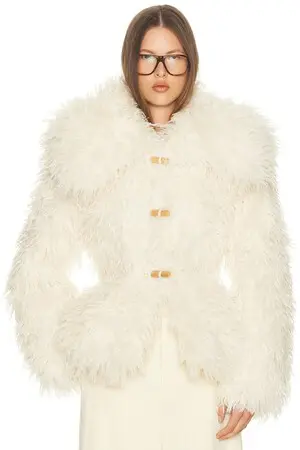 HELSA Faux Shearling Jacket With Dramatic Collar