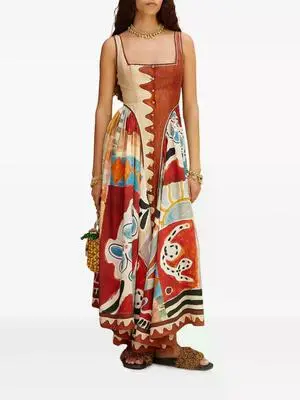 ALEMAIS Printed Buttoned Midi Dress - Brown
