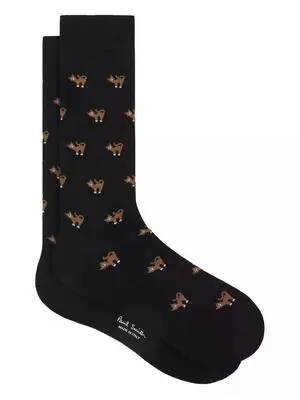 Paul Smith Cat-pattern Crew Socks - Black