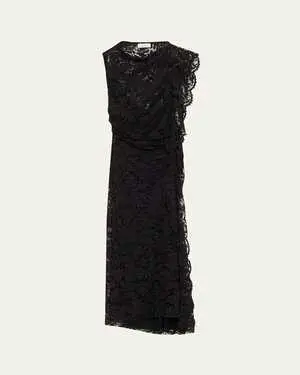 A.L.C. Astrid Draped Lace Midi Dress - Black