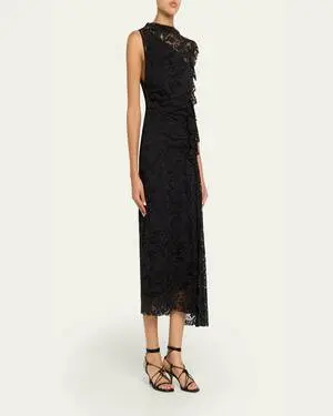 A.L.C. Astrid Draped Lace Midi Dress - Black