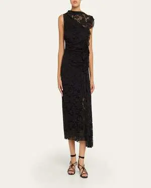 A.L.C. Astrid Draped Lace Midi Dress - Black