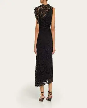 A.L.C. Astrid Draped Lace Midi Dress - Black
