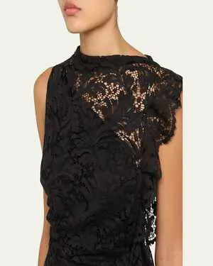 A.L.C. Astrid Draped Lace Midi Dress - Black
