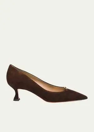 Santoni 55mm Sabine Suede Buckle Pumps - Brown