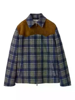 Miu Miu Check-pattern Wool Blouson With Suede Trims - Blue