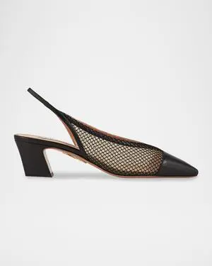 AQUAZZURA Margot Mesh Slingback Pumps - Black
