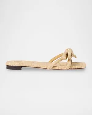 LOEFFLER RANDALL Hadley Leather And Raffia Bow Sandals - Natural