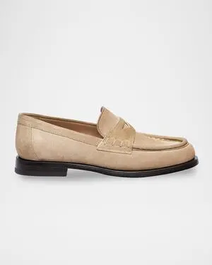 Santoni Airglow Suede Loafers - Beige