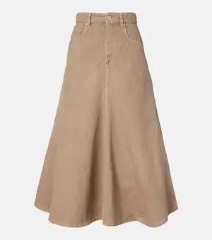 Brunello Cucinelli Cotton And Linen Denim Midi Skirt - Brown