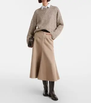 Brunello Cucinelli Cotton And Linen Denim Midi Skirt