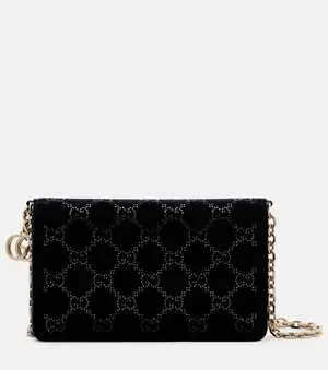 Gucci Gg Crystal Velvet Wallet On Chain - Black