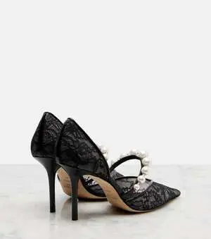 JIMMY CHOO Aurelie 85 Lace And Leather Pumps - Black