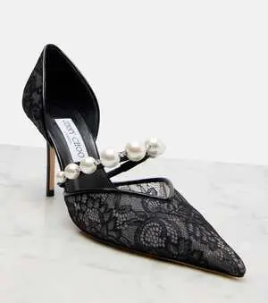 JIMMY CHOO Aurelie 85 Lace And Leather Pumps - Black