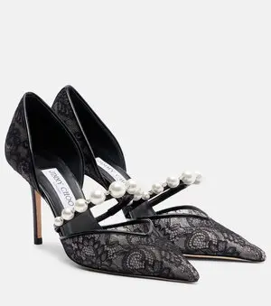 JIMMY CHOO Aurelie 85 Lace And Leather Pumps - Black